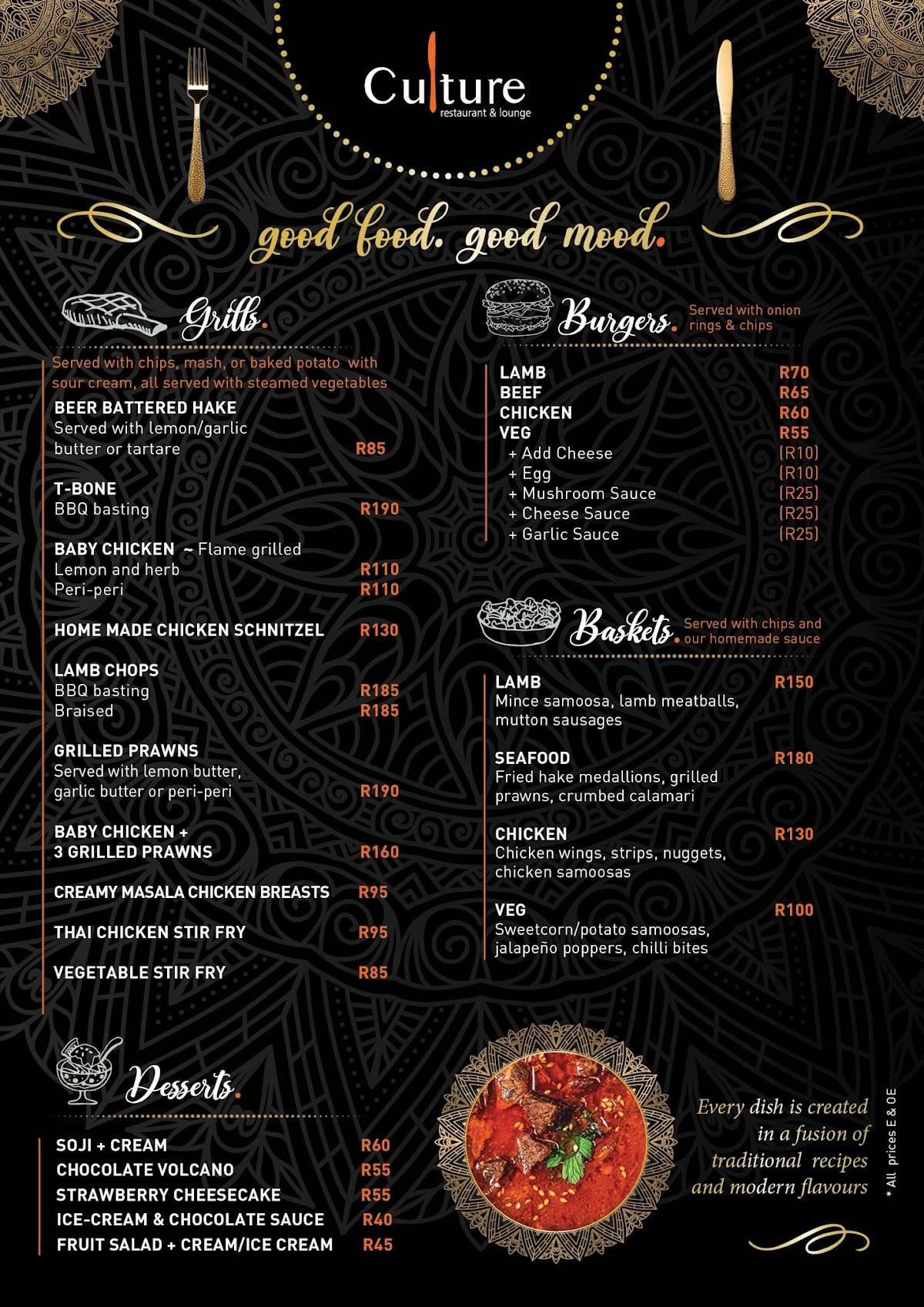 Menu at Culture Restaurant and Lounge, Umhlanga