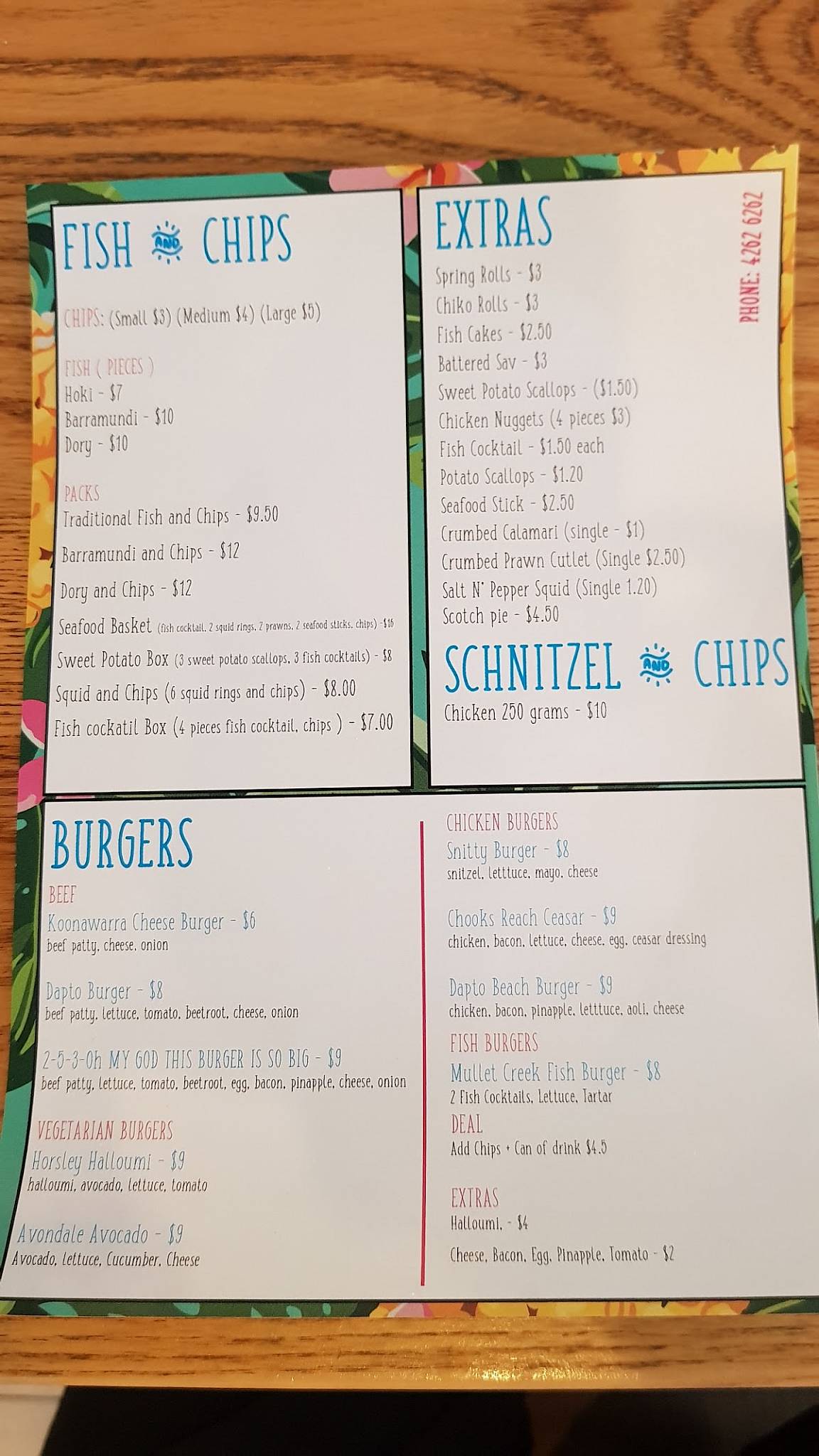 Menu at Ambers Cafe & Restaurant, Dapto