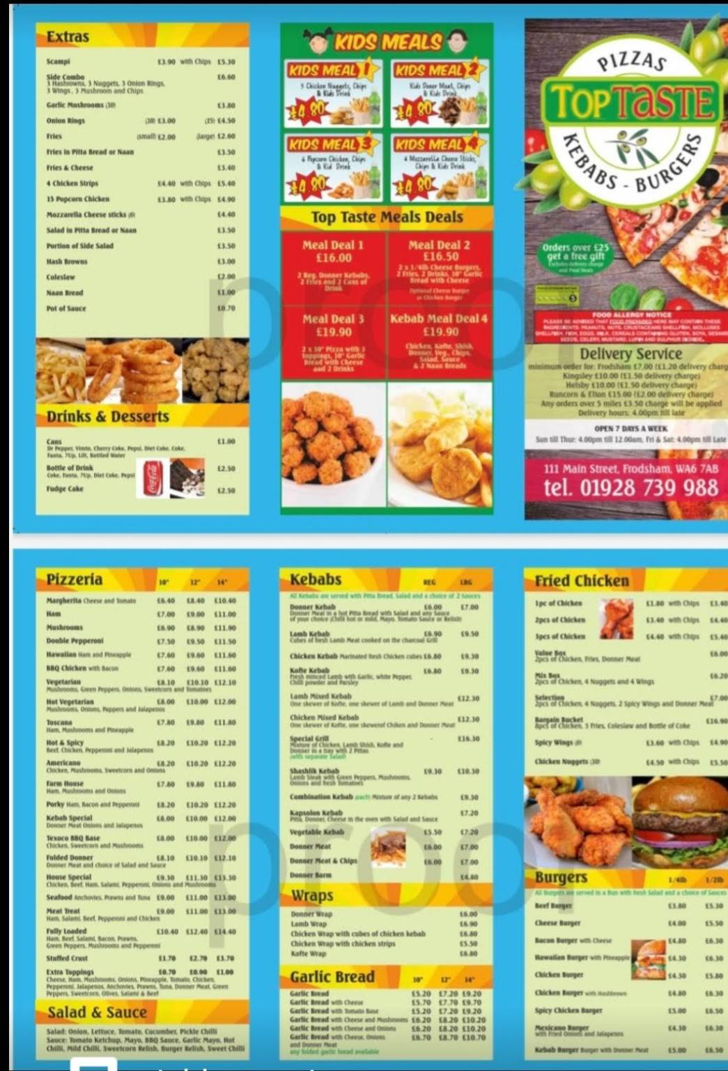 Menu at Top Taste fast food, Frodsham, 111 Main St