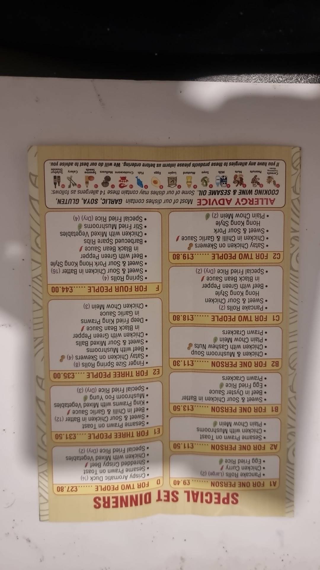 Menu at Golden Tree fast food, Spalding