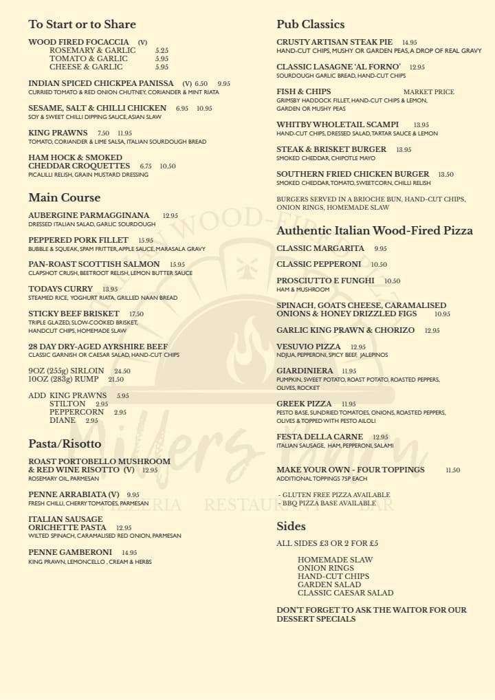 Menu at Jolly Miller pub & bar, Brigg