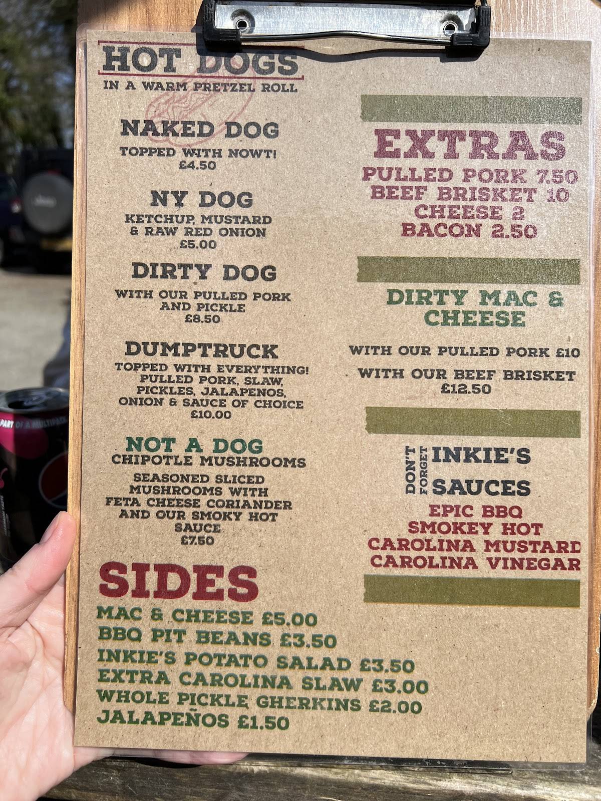 Menu at Inkie's Smokehouse restaurant, Liskeard