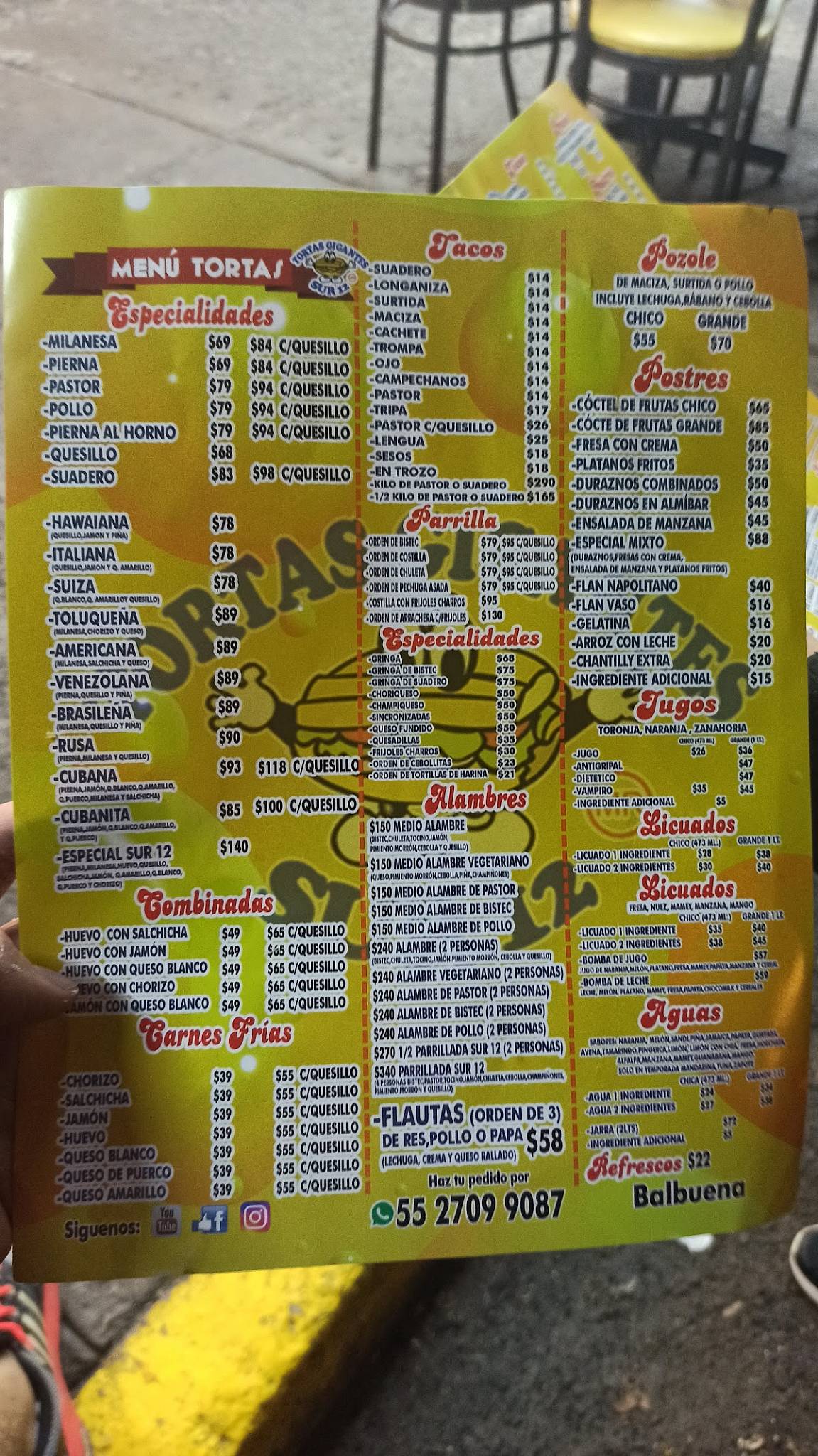 Carta del restaurante Tortas Gigantes Sur 12, Ciudad del México, Sur ...