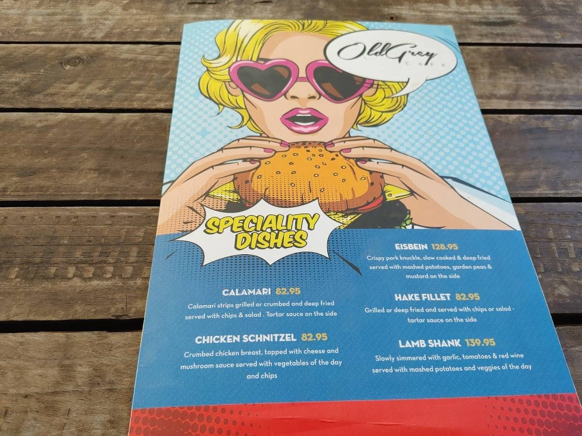 Menu at Old Grey Club, Port Elizabeth