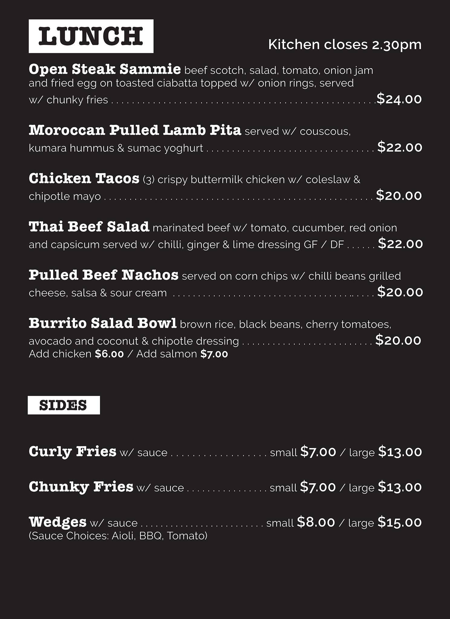 Menu at Fat Pigeon Cafe, Piopio