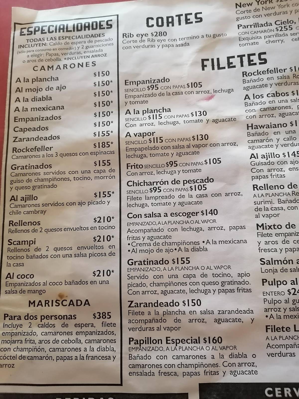 Carta del restaurante La Haya, Monterrey