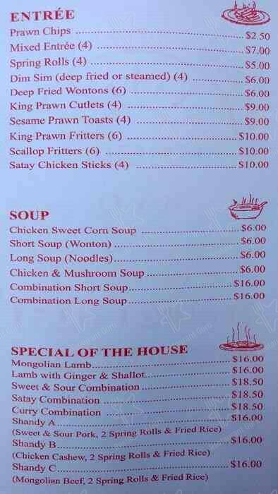 Menu at Sun Moon restaurant, Thornlands