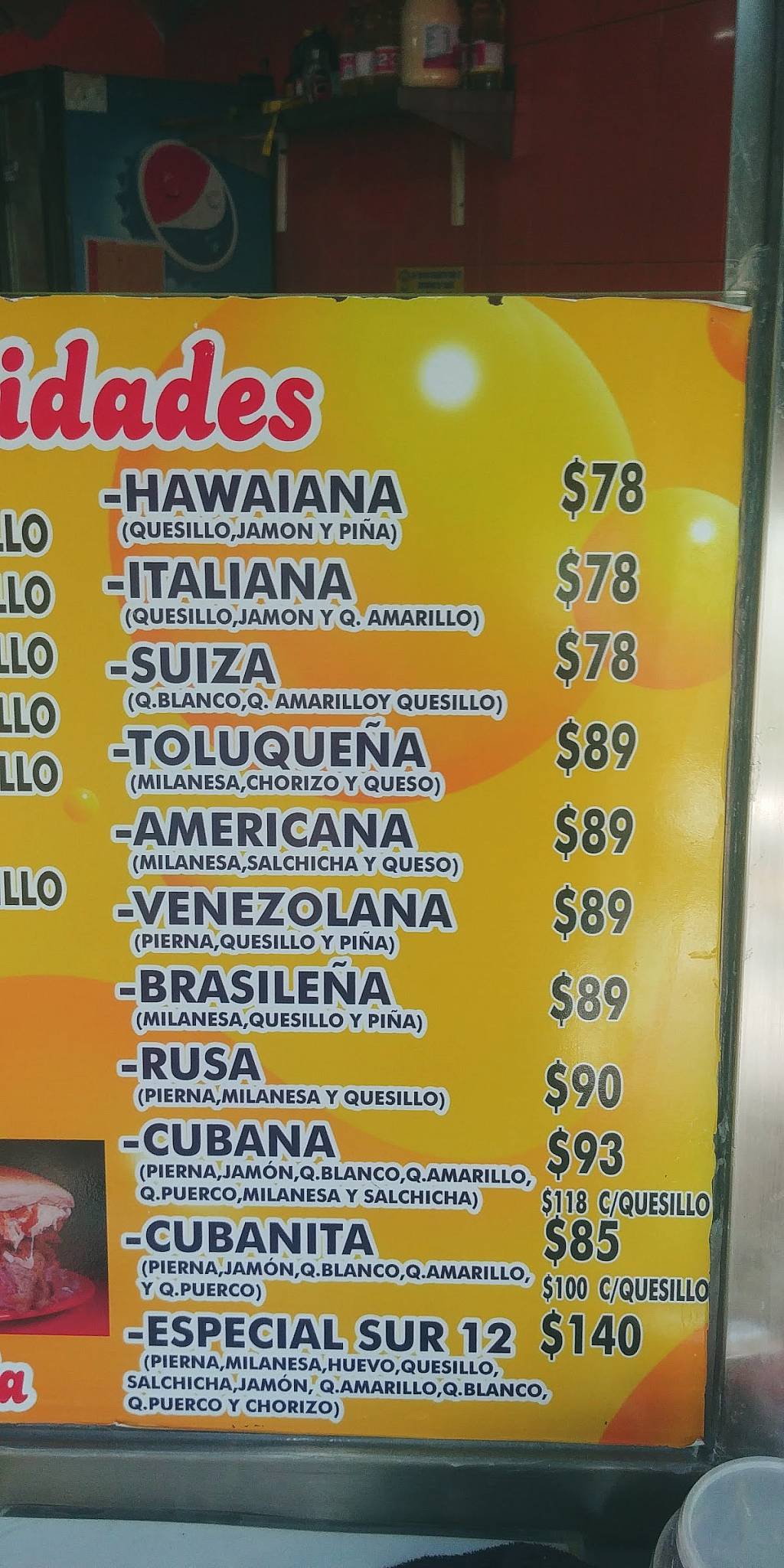 Carta del restaurante Tortas Gigantes Sur 12, Ciudad del México, Sur ...