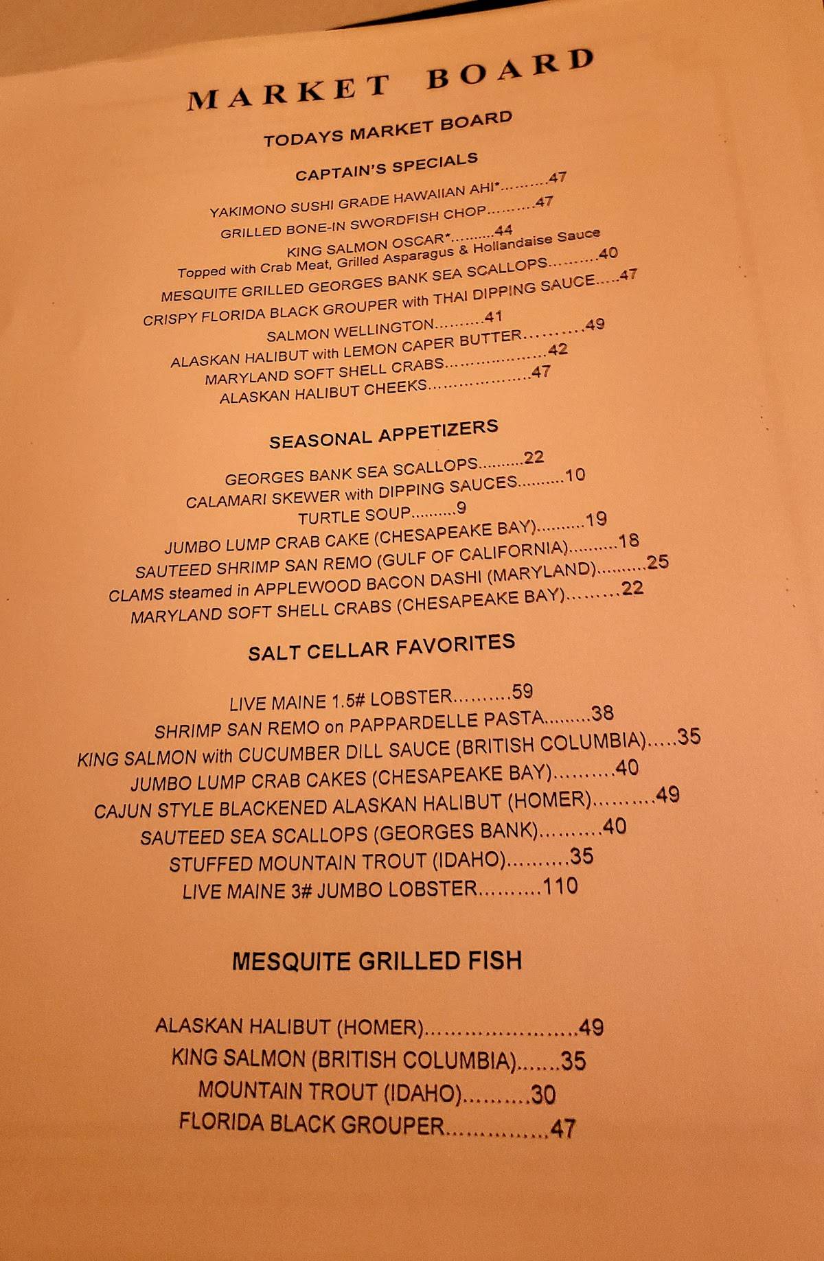 Menu at Salt Cellar Restaurant, Scottsdale, 550 Hayden Rd