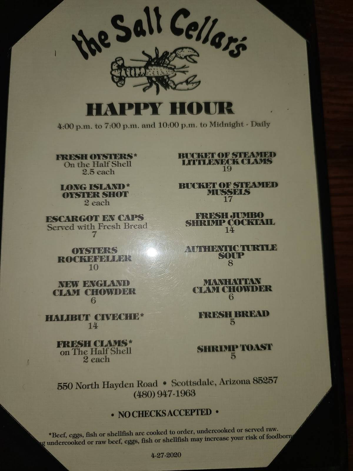 Menu at Salt Cellar Restaurant, Scottsdale, 550 Hayden Rd