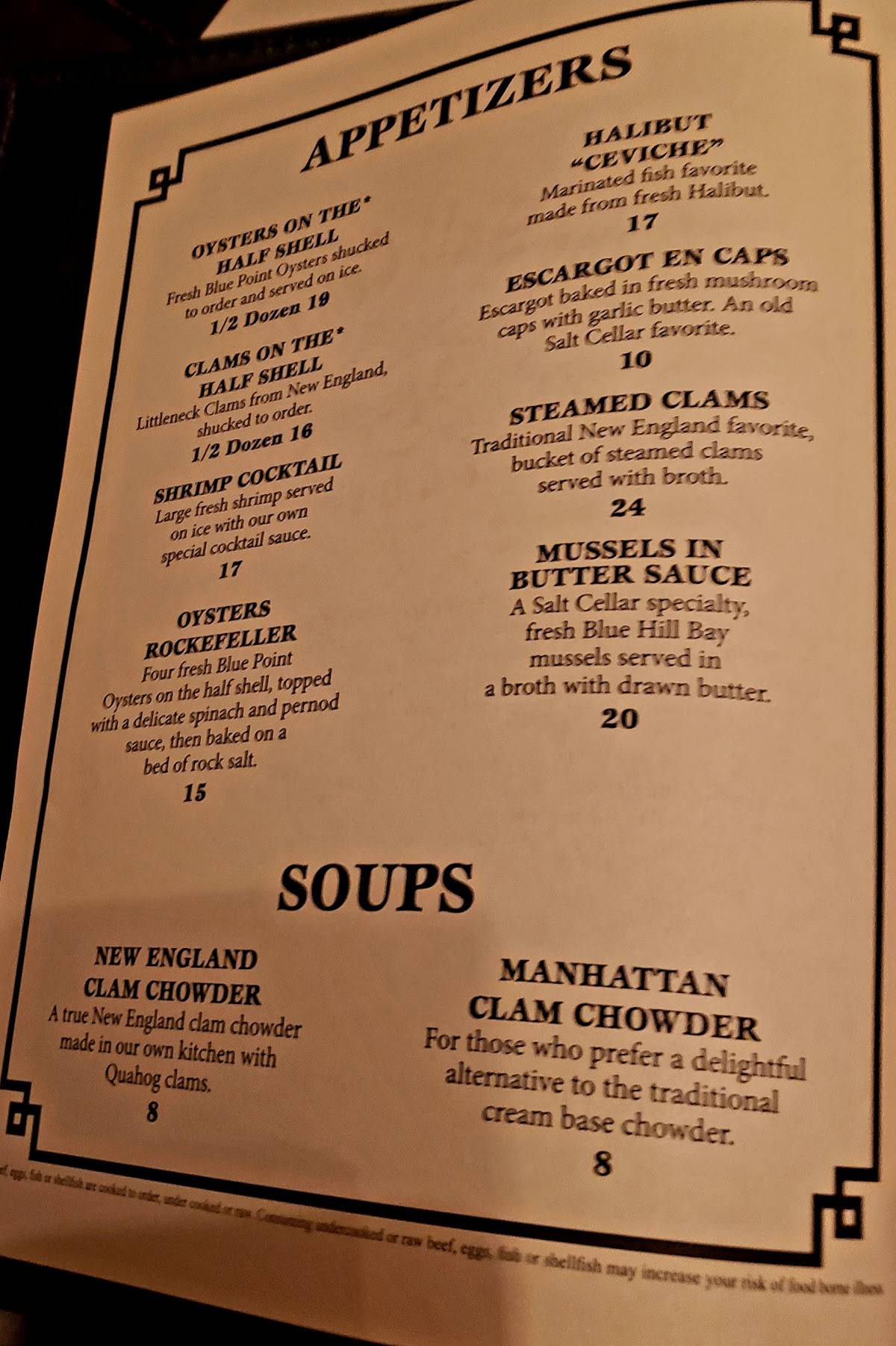 Menu at Salt Cellar Restaurant, Scottsdale, 550 Hayden Rd