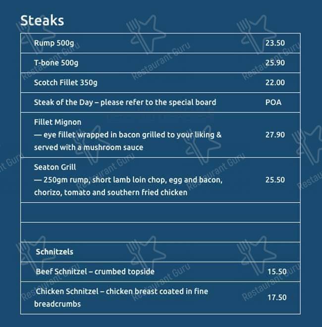 Menu at Seaton Hotel restaurant, Seaton