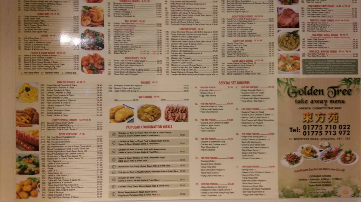 Menu at Golden Tree fast food, Spalding