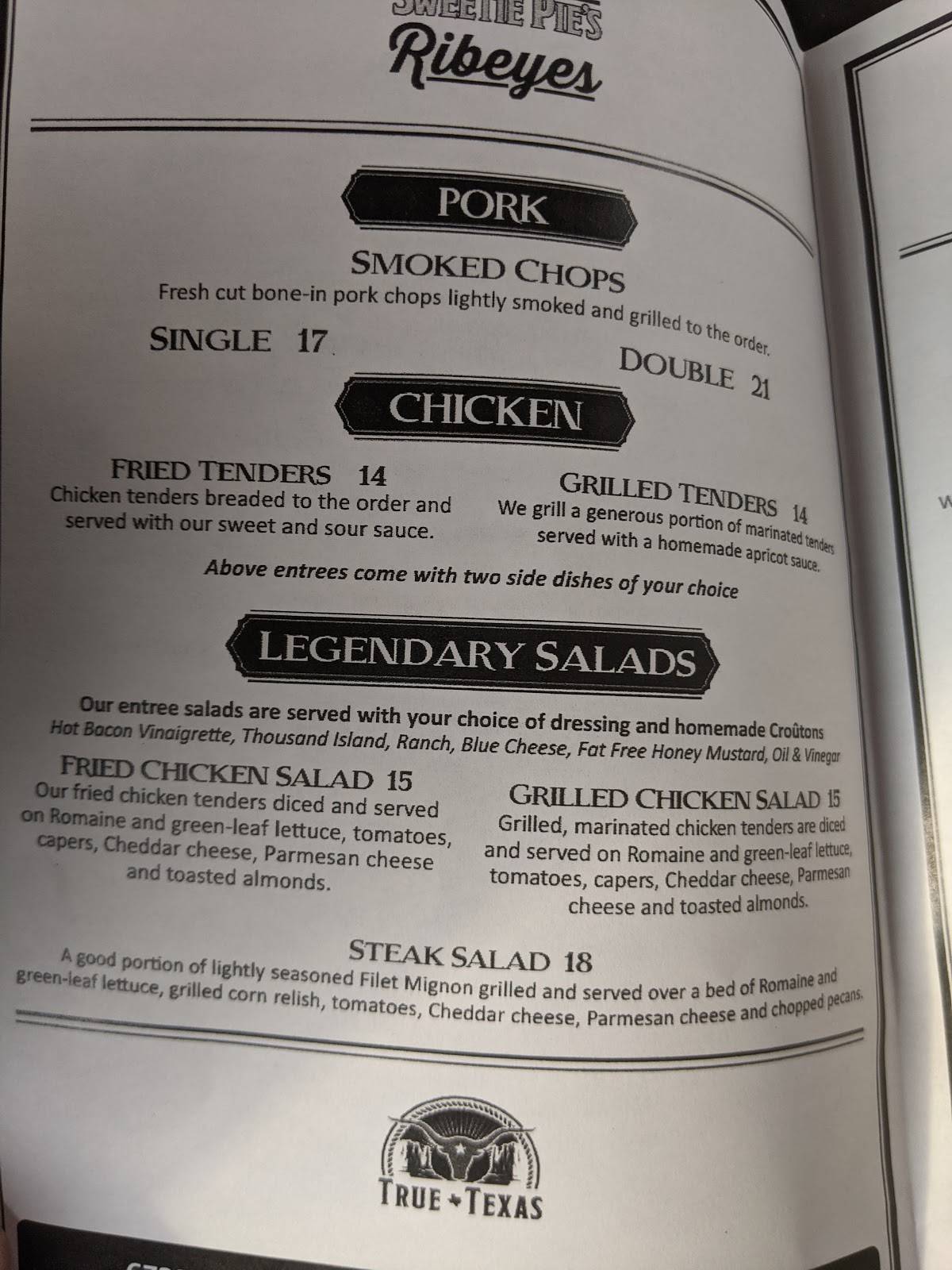 Menu at Sweetie Pie's Ribeyes steakhouse, North Richland Hills