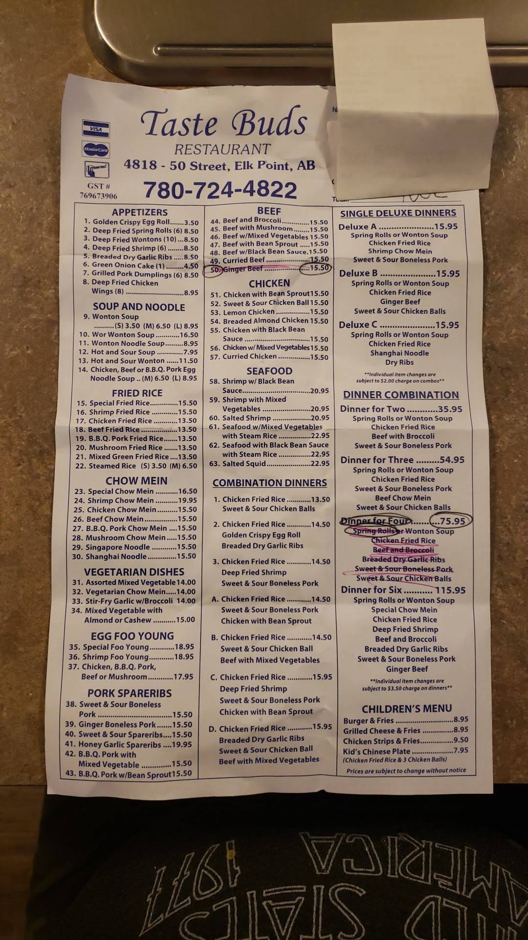 Menu at Taste Buds Restaurant, Elk Point