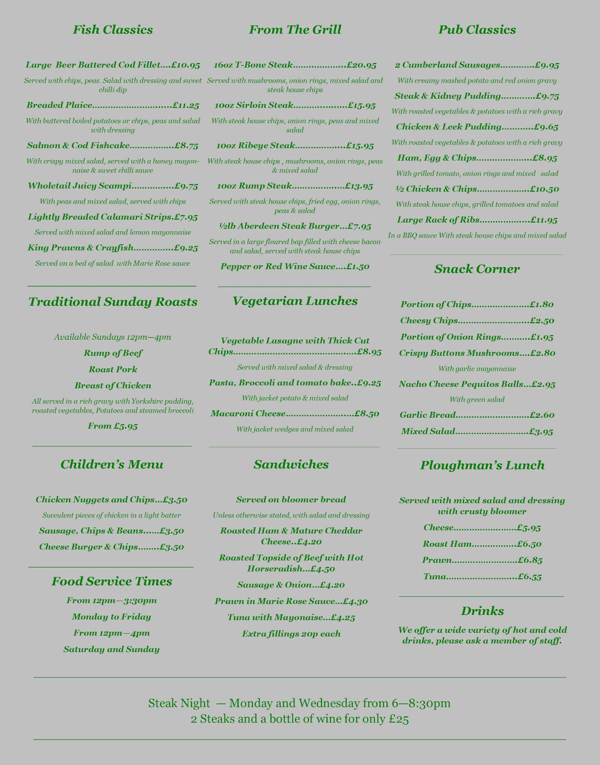 Menu at The Bath House pub & bar, Walton on the Naze