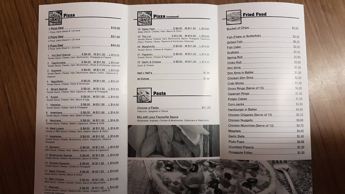 Menu at The Hot Spot restaurant, Stawell