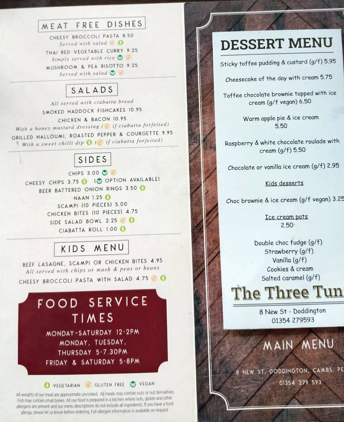 Menu at The Three Tuns pub & bar, March