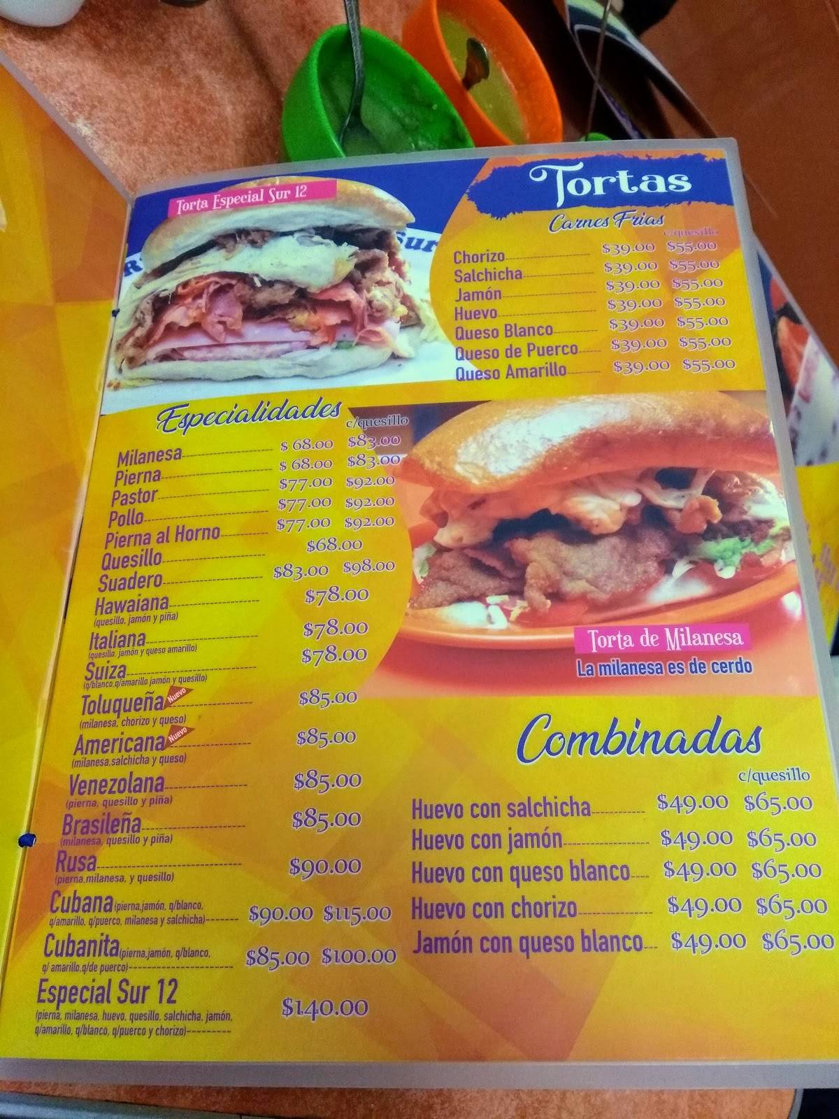 Carta del restaurante Tortas Gigantes Sur 12, Ciudad del México, Sur ...