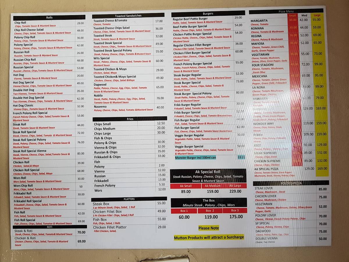 Menu at Akhalz Mayfair restaurant, Johannesburg, 100 Church St