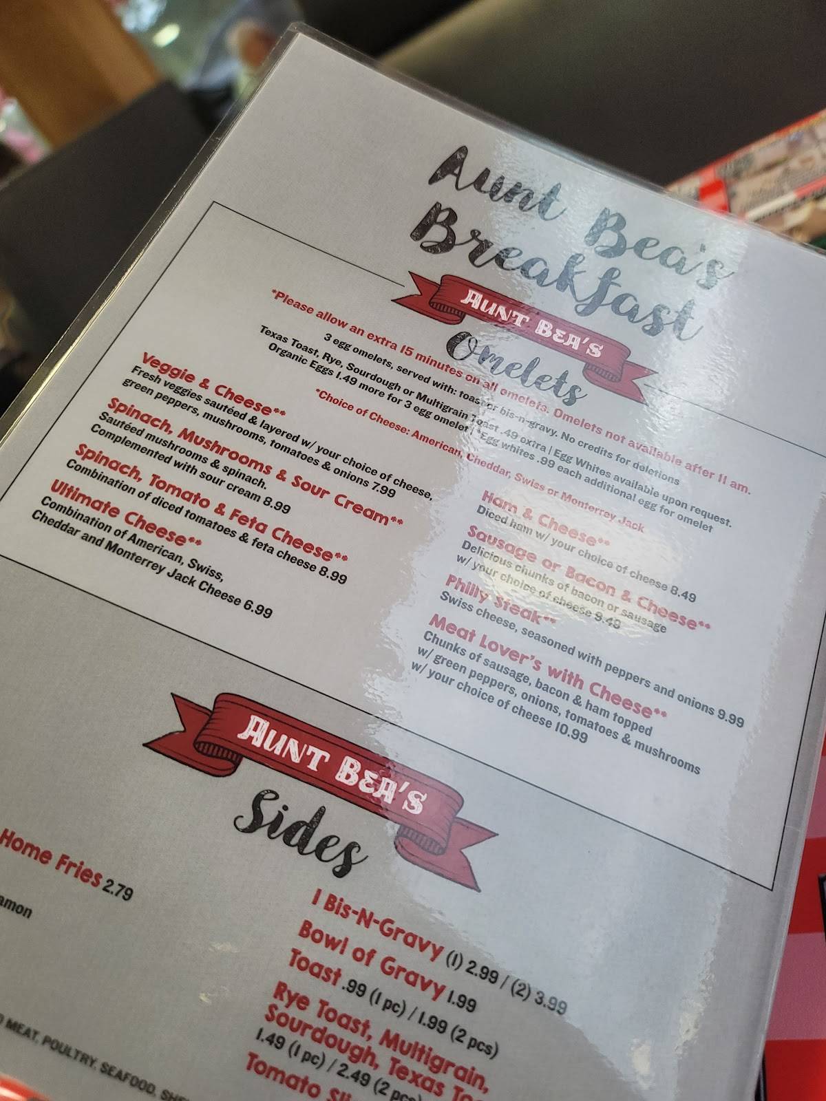 Menu at Aunt Bea's Home Cooking restaurant, Greeneville