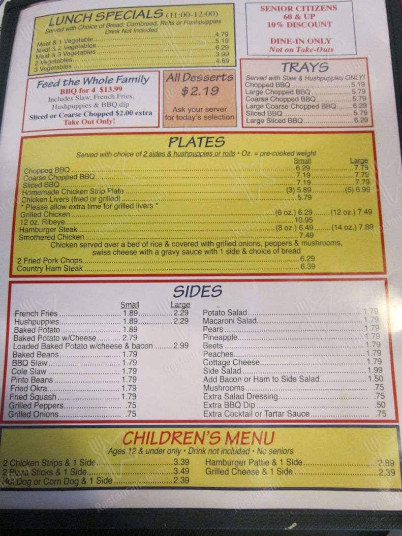 Menu at Hometown BBQ & Seafood, Troy, 501 Albemarle Rd