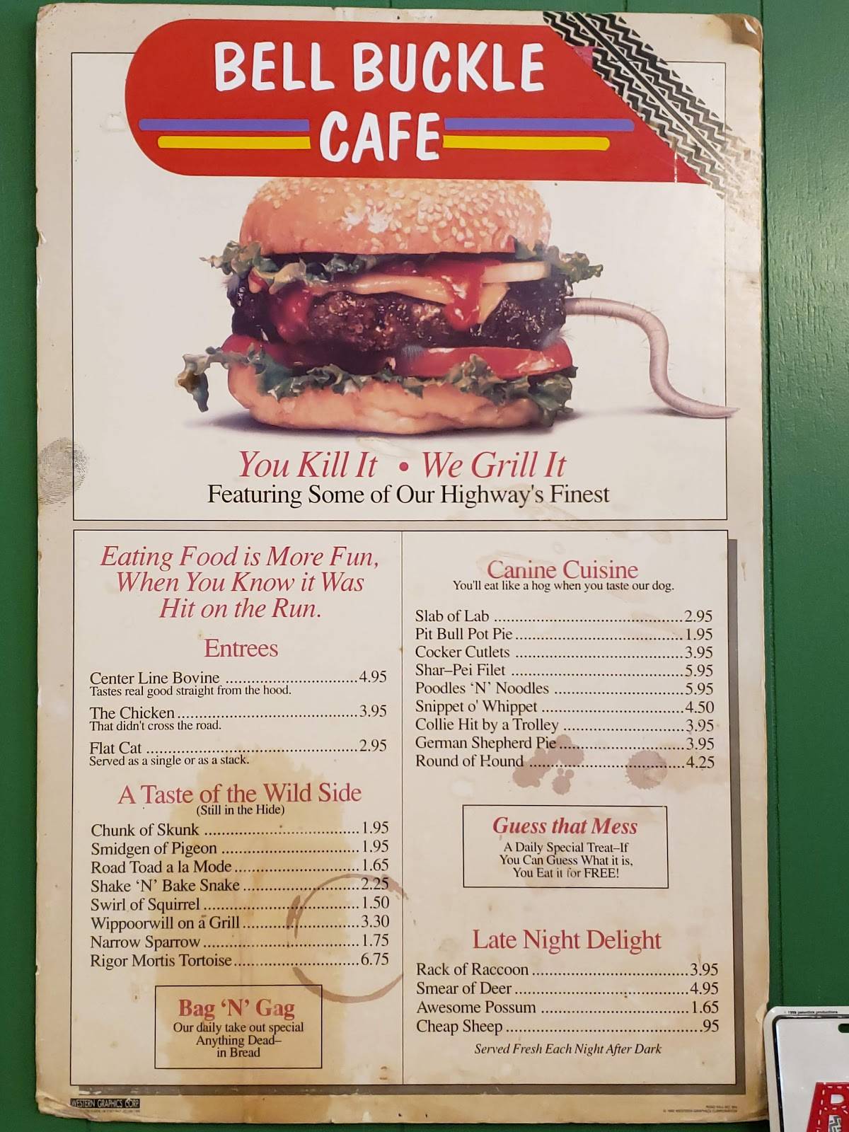 Menu at Bell Buckle Cafe, Bell Buckle, 16 Railroad Sq TN-269