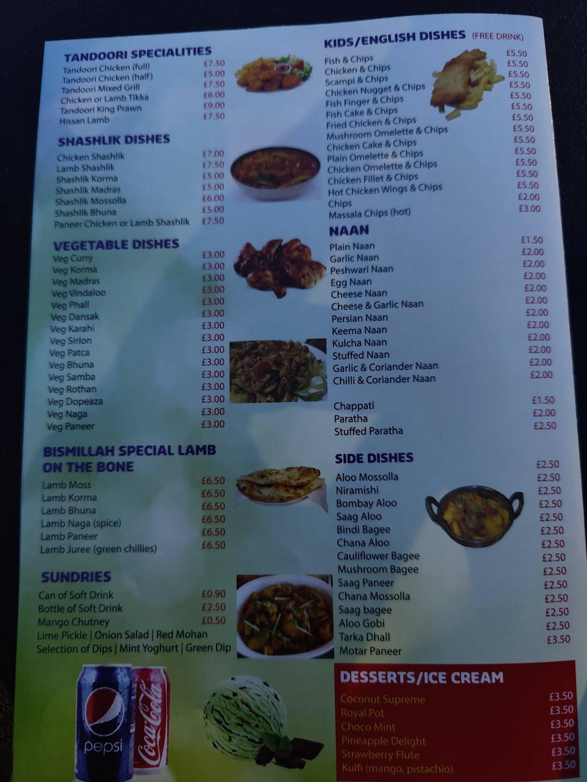 Menu at Bismillah Balti fast food, Workington