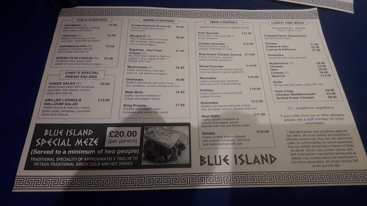 Menu at Blue Island restaurant, Southampton