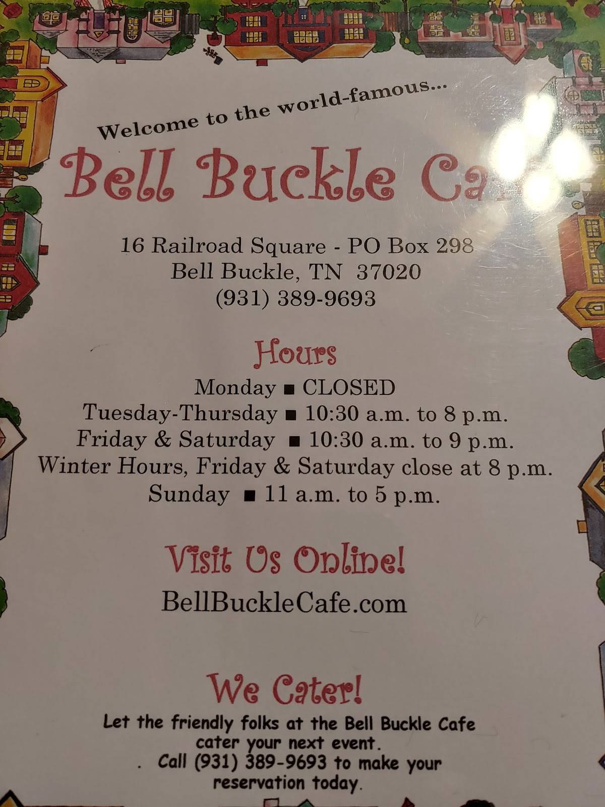 Menu at Bell Buckle Cafe, Bell Buckle, 16 Railroad Sq TN-269