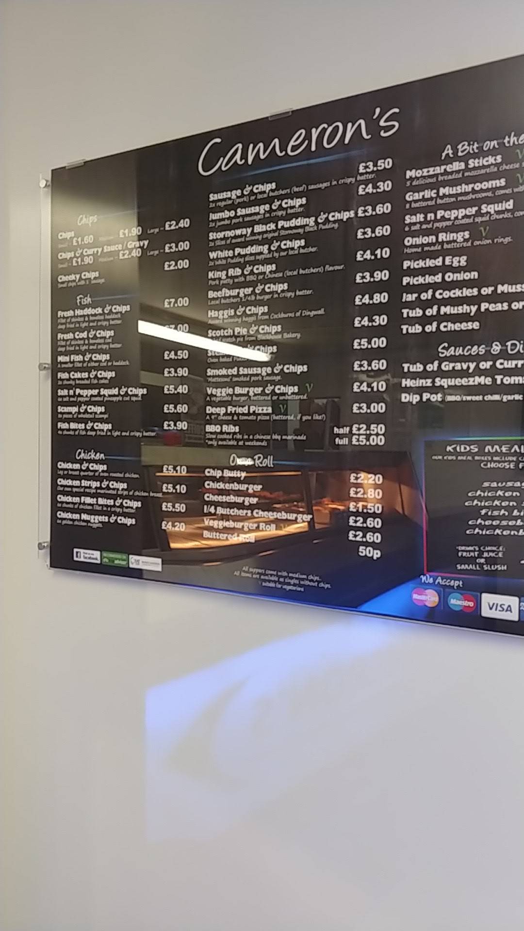 Menu at Camerons Chip Shop fast food, Stornoway