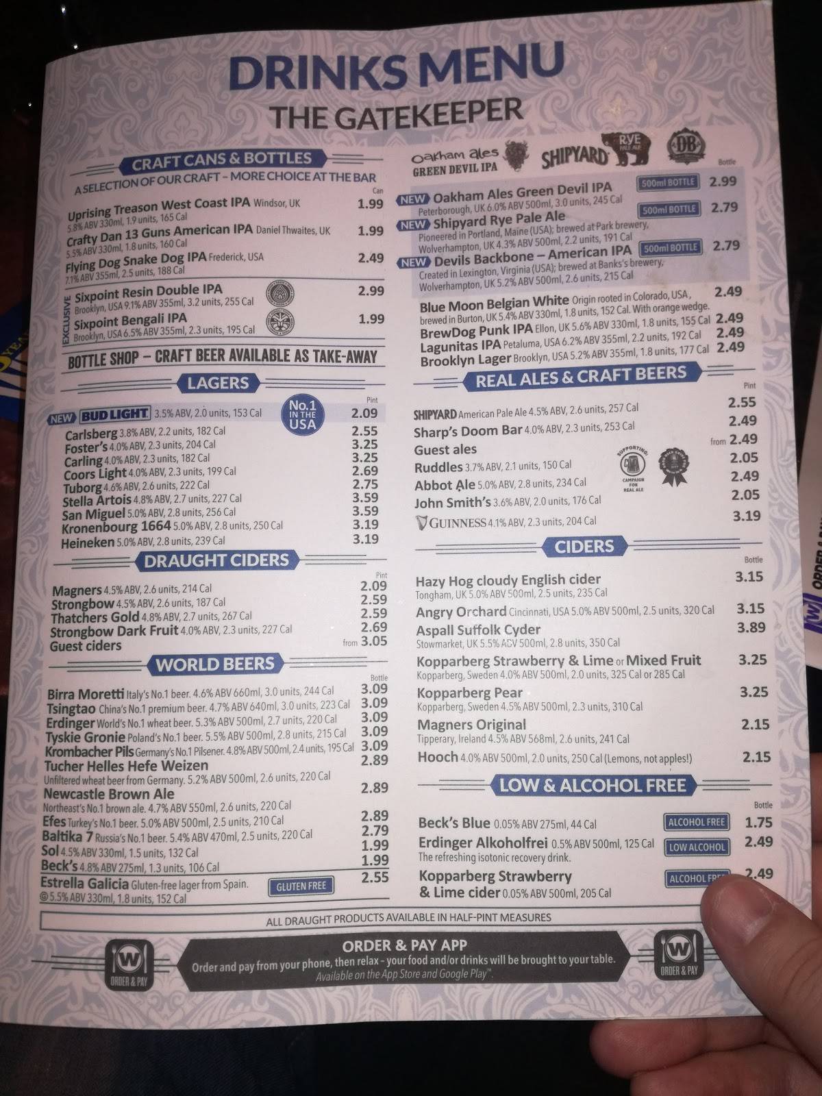 Menu at The Gatekeeper pub & bar, Cardiff