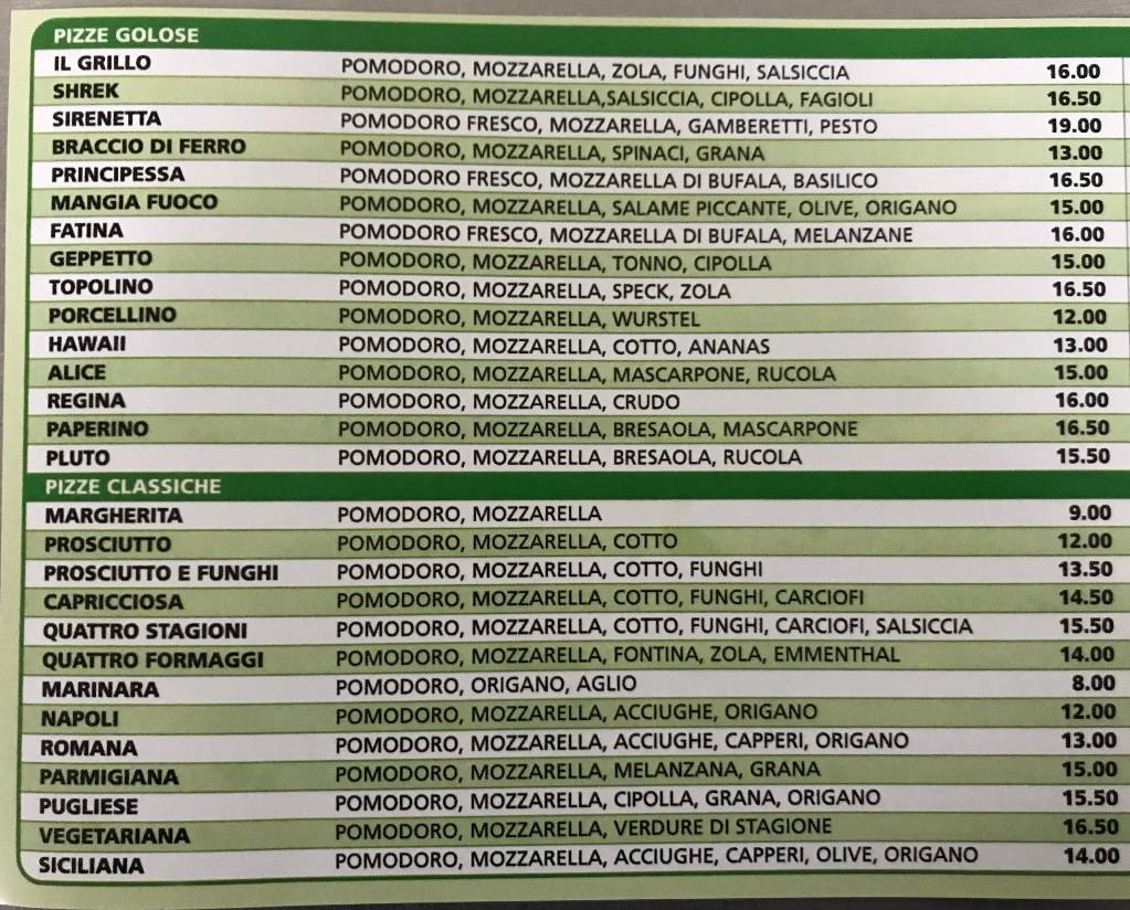 Menu da Il Grillo Verde Sagl, Stabio