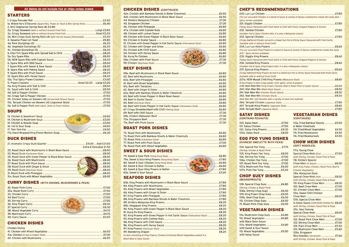Menu at Kimbo's Chinese Takeaway fast food, Sandown