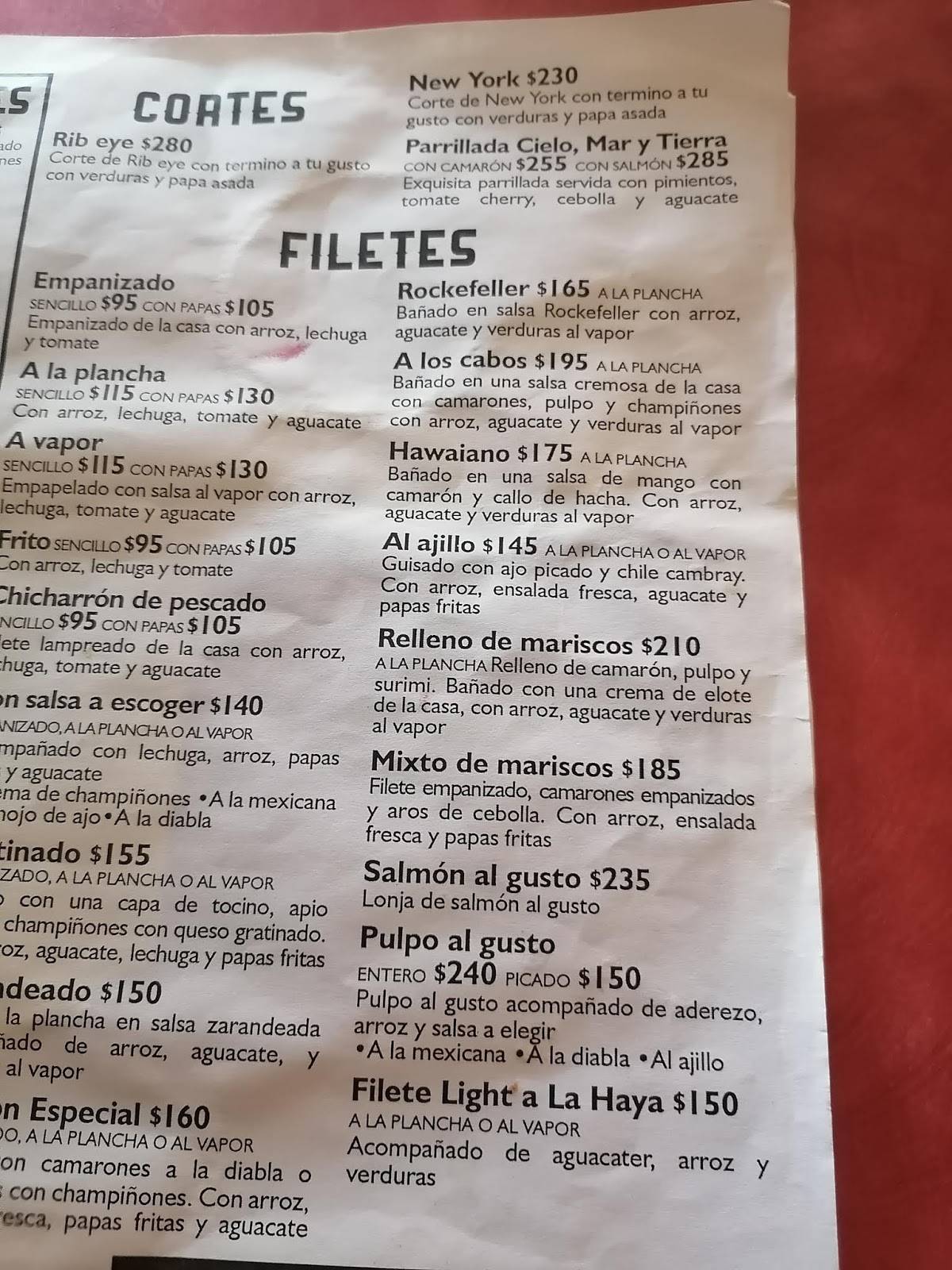 Carta del restaurante La Haya, Monterrey