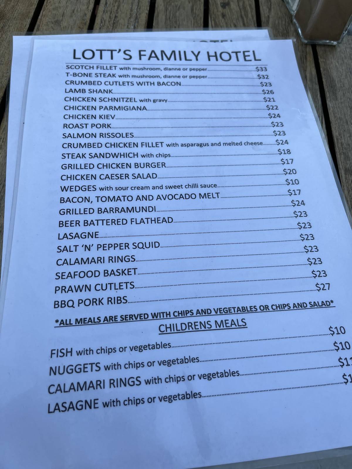 Menu at Lotts Family Hotel Gundagai pub & bar, Gundagai