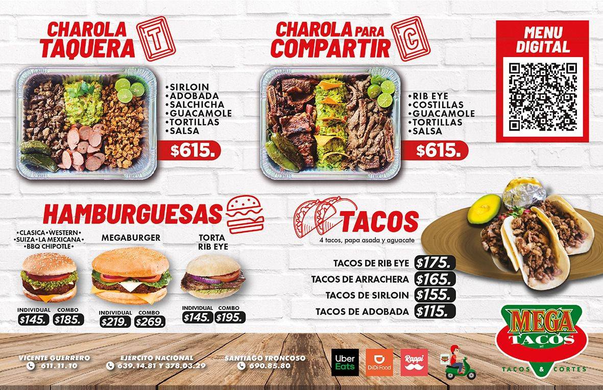 Carta del restaurante Mega Tacos, Ciudad Juarez, Ejército Nacional 8260-2