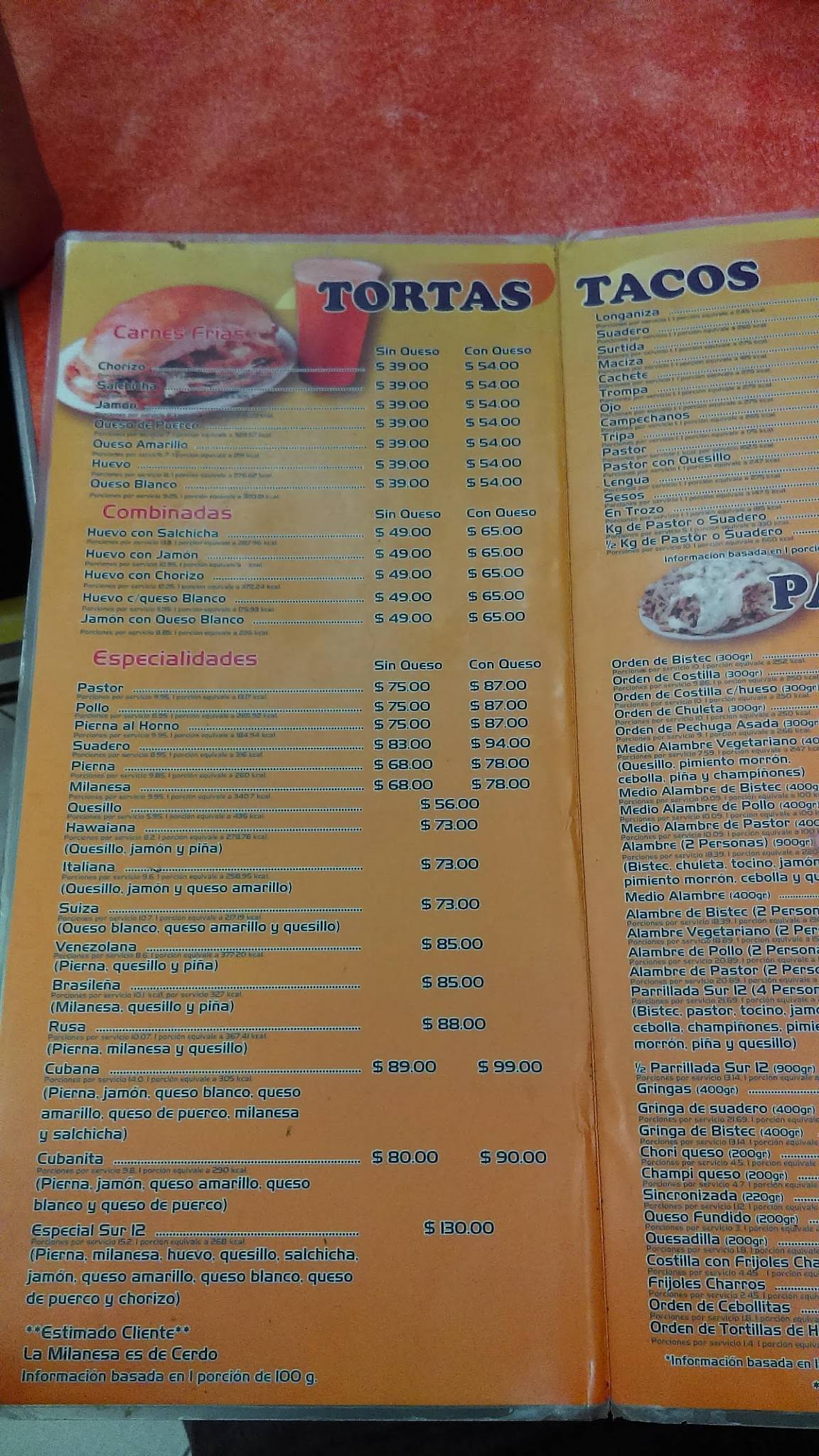 Carta del restaurante Tortas Gigantes Sur 12, Ciudad del México, Sur ...