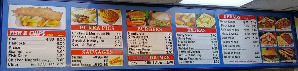 Menu at Mr Chips fast food, Dunstable, 142 Chiltern Rd