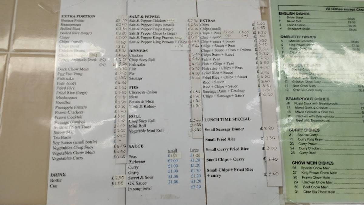 Menu at Murdishaw Supper Bar, Runcorn