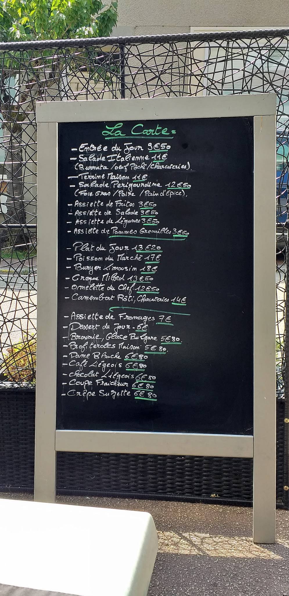 Menu au LE MILORD restaurant, Oradour-sur-Glane