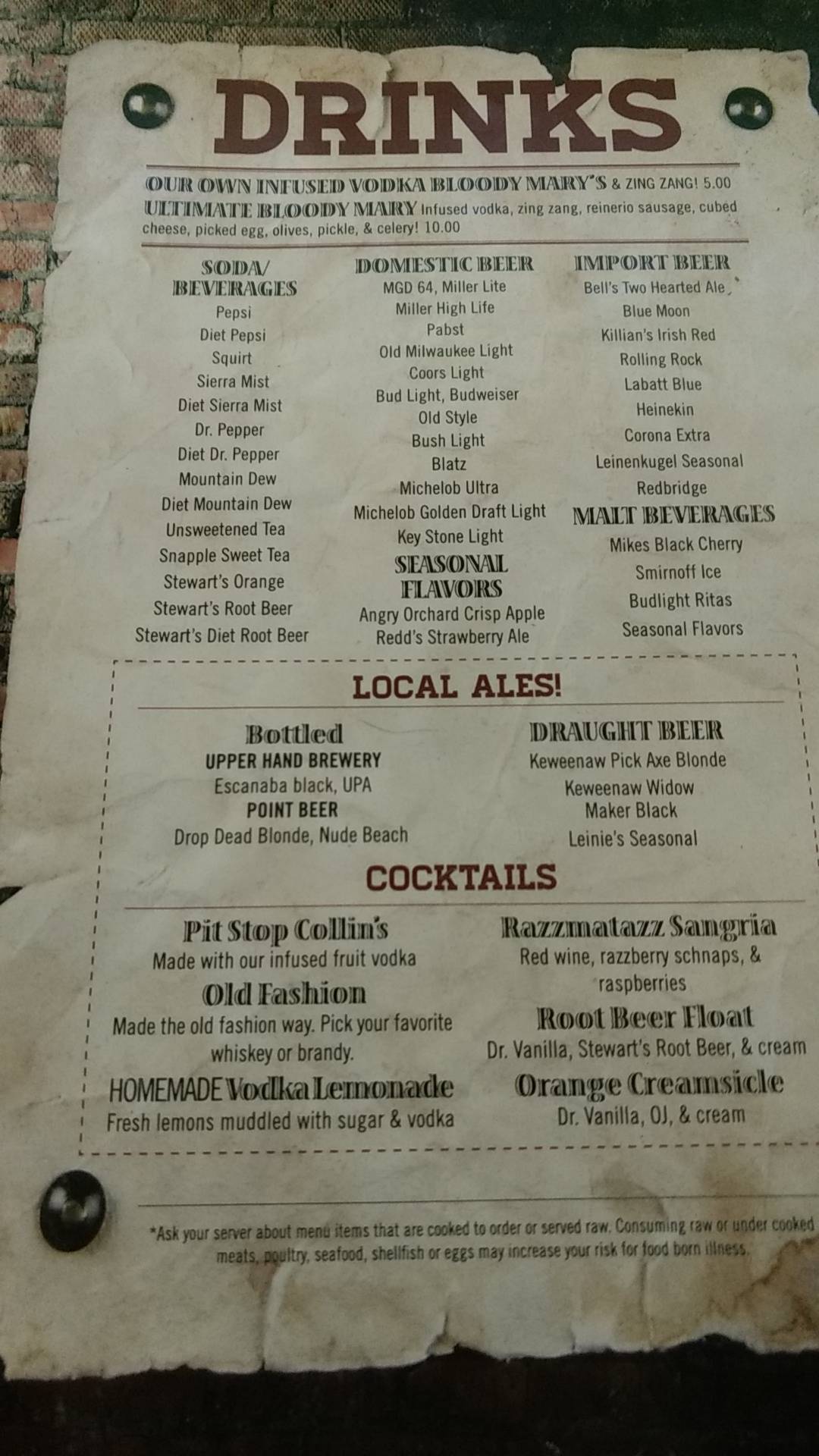 Menu at Pit Stop Bar & Grill, Bessemer