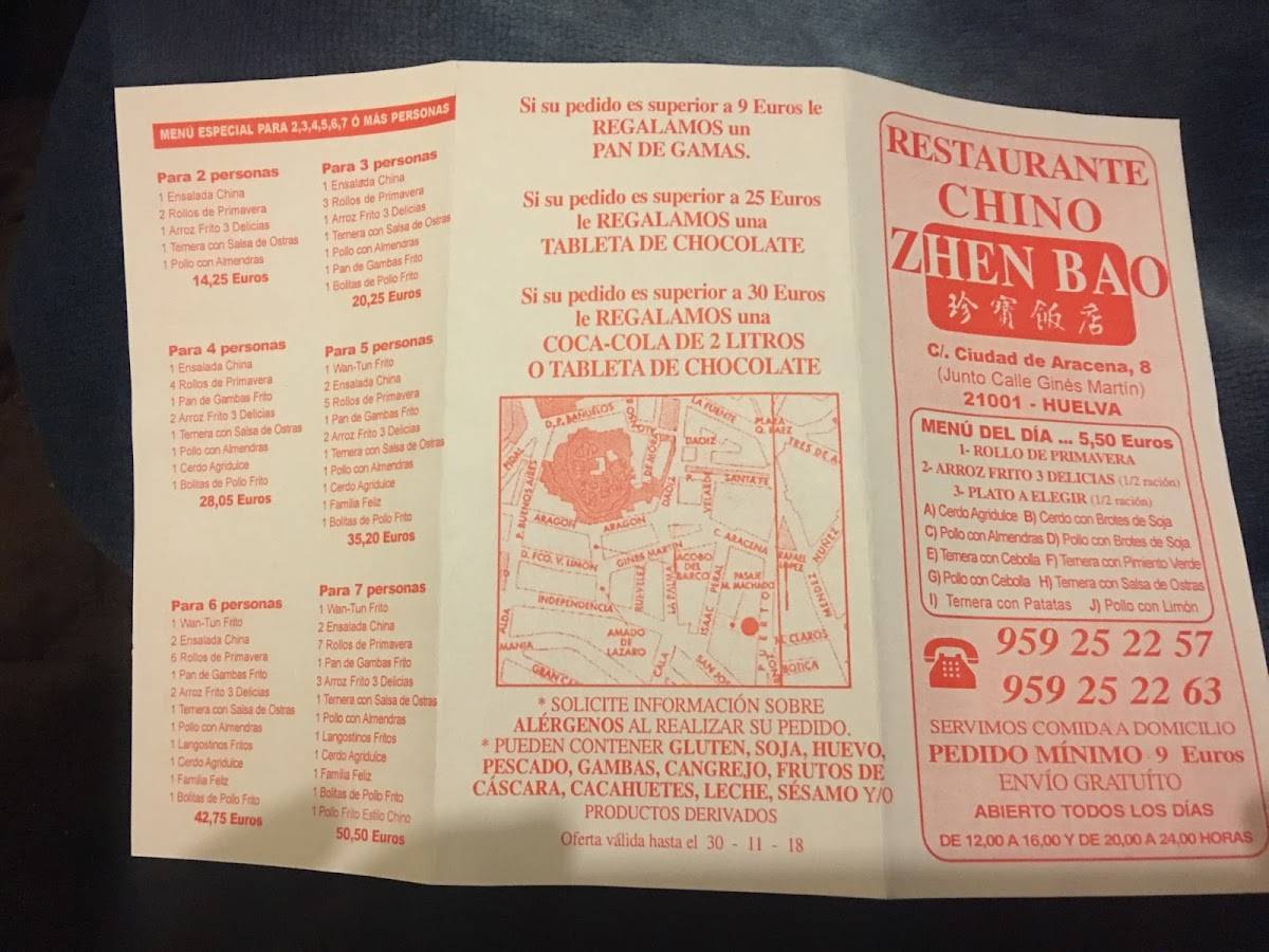 Carta de Restaurante Chino Zhen Bao, Huelva
