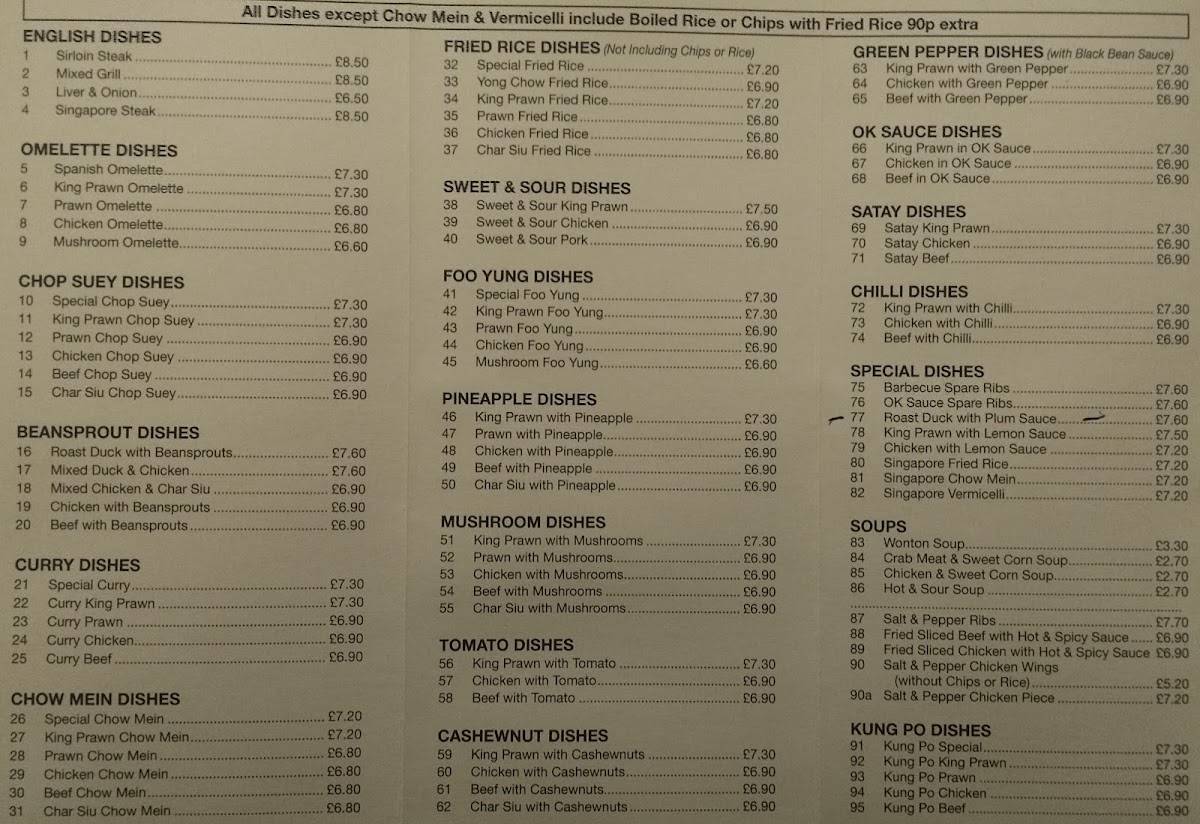 Menu at Murdishaw Supper Bar, Runcorn