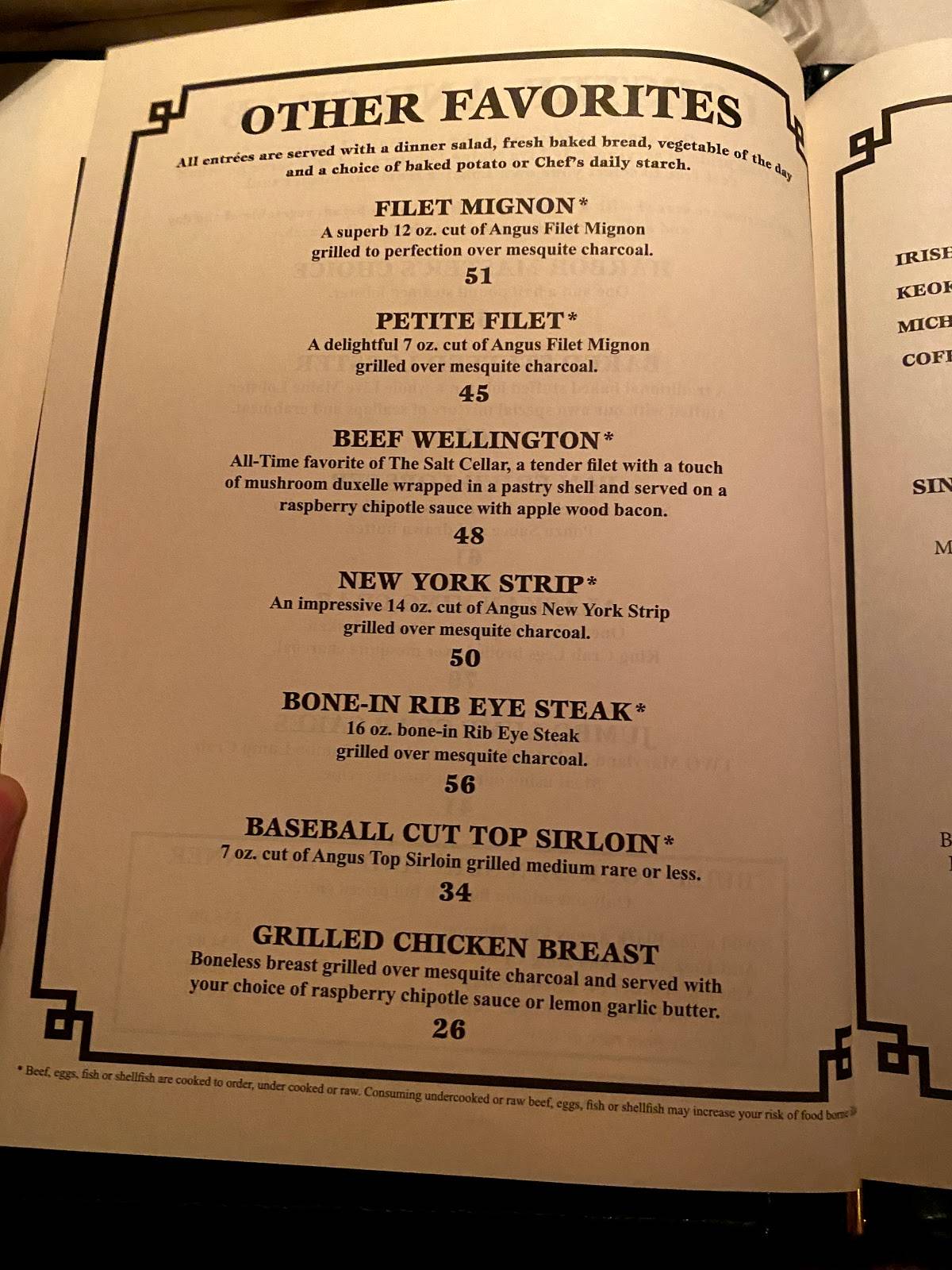 Menu at Salt Cellar Restaurant, Scottsdale, 550 Hayden Rd