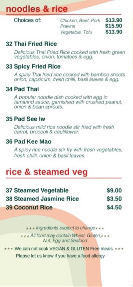 Menu at Aluntum Thai Take Away fast food, Samford Village