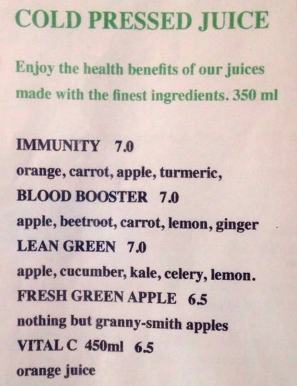 Menu at Sweet Lulus Cafe, Keilor