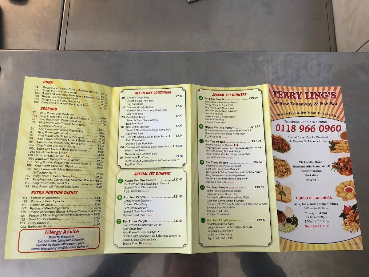 Menu at Terry Ling's Chinese & Fish Bar, Reading