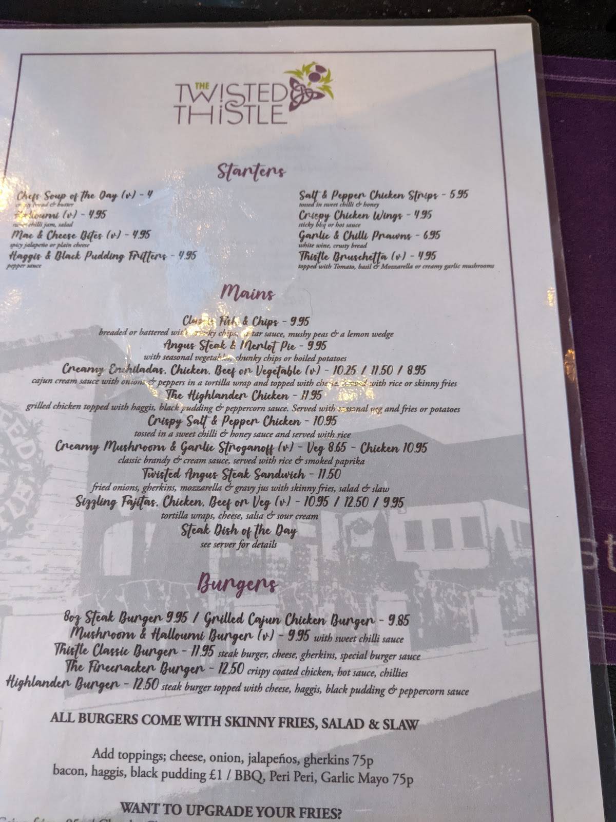 Menu at The Twisted Thistle pub & bar, Old Kilpatrick, 316 Dumbarton Rd
