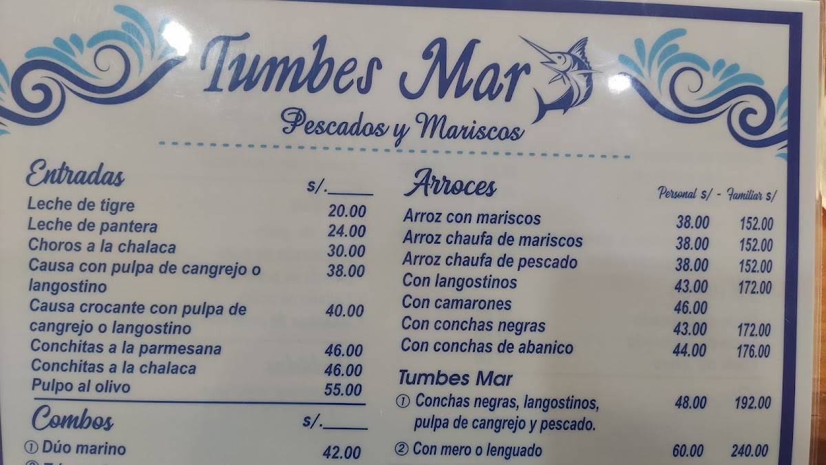 Carta del restaurante Tumbes Mar Pescados y Mariscos, San Luis, Avenida ...